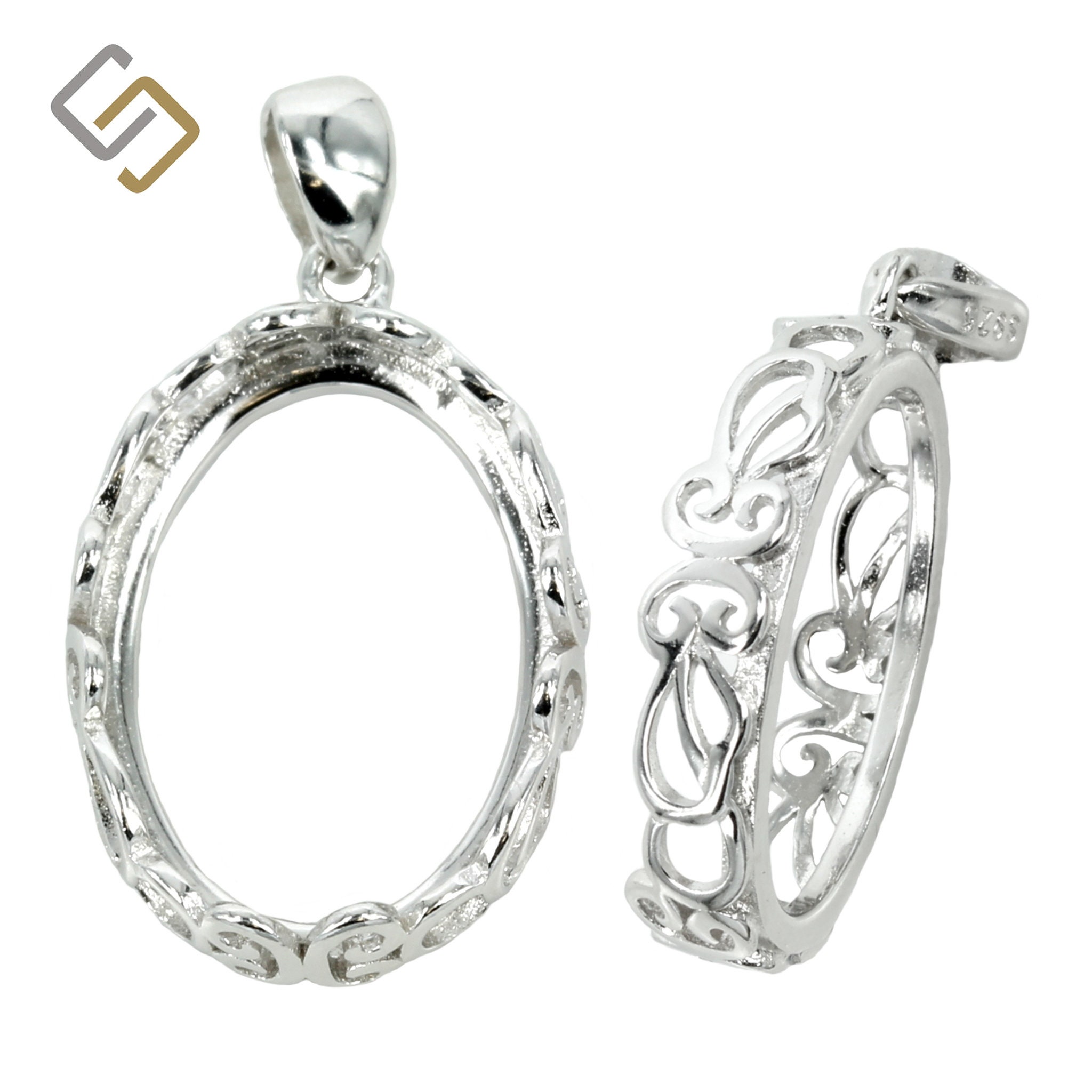 Oval rococo bezel pendant with soldered loop & bail in | Etsy