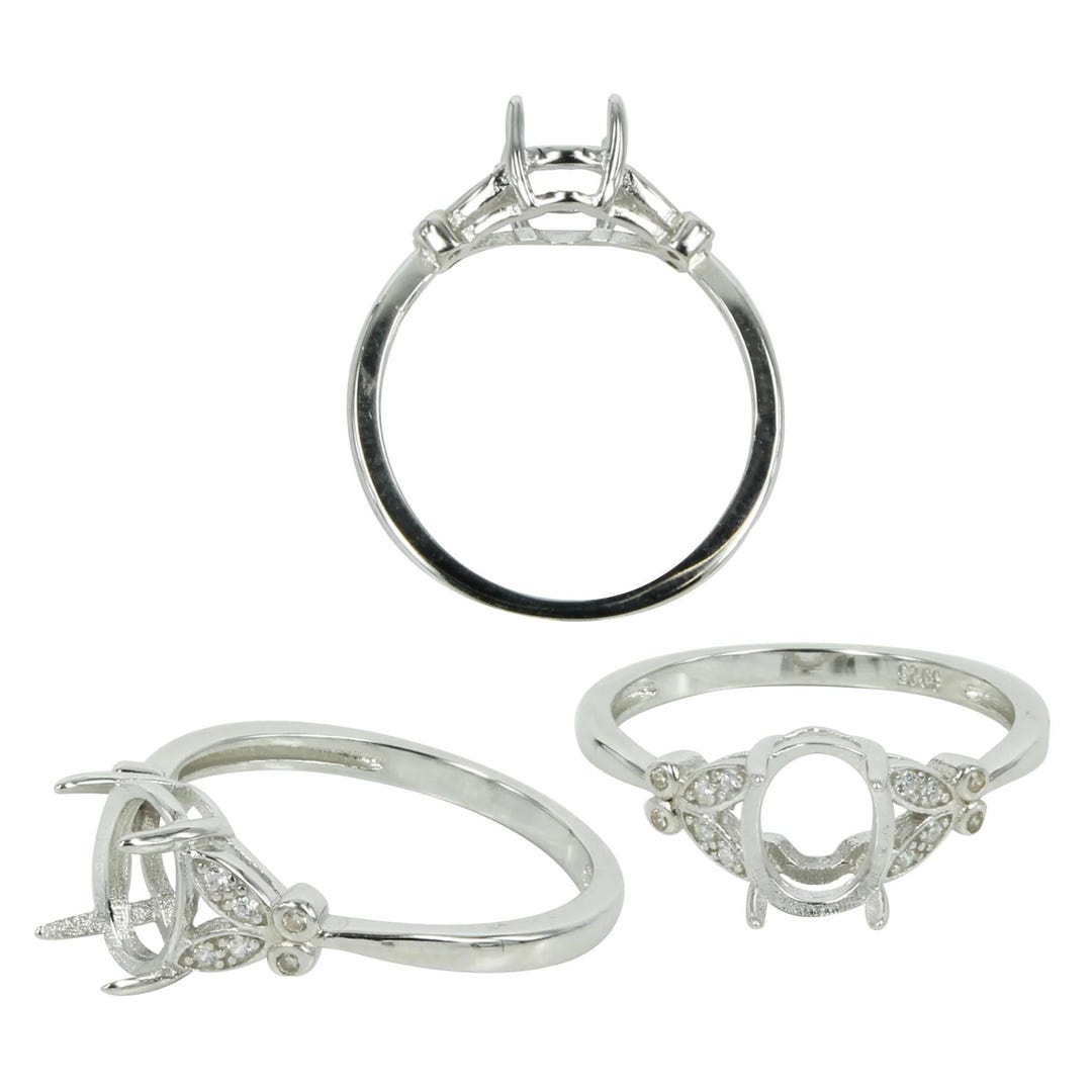 Butterfly Accents Ring Setting With Oval Prongs Mounting in Sterling ...