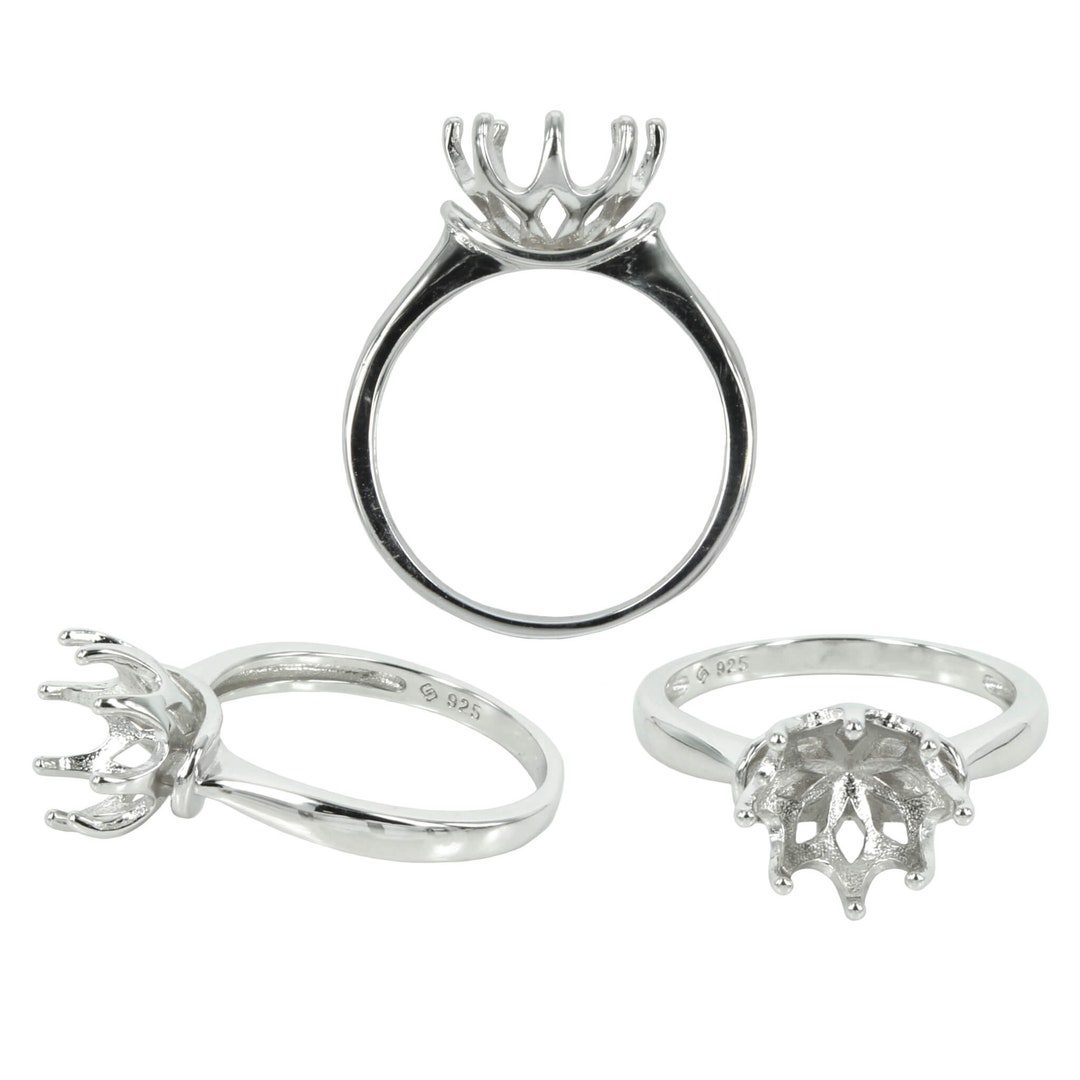 Floral Basket 8-prong Ring in Sterling Silver for 10mm Round Stones ...