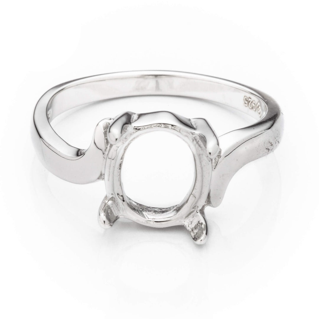 Cross-over Ring With Oval Prongs Mounting in Sterling Silver 8x9mm ...