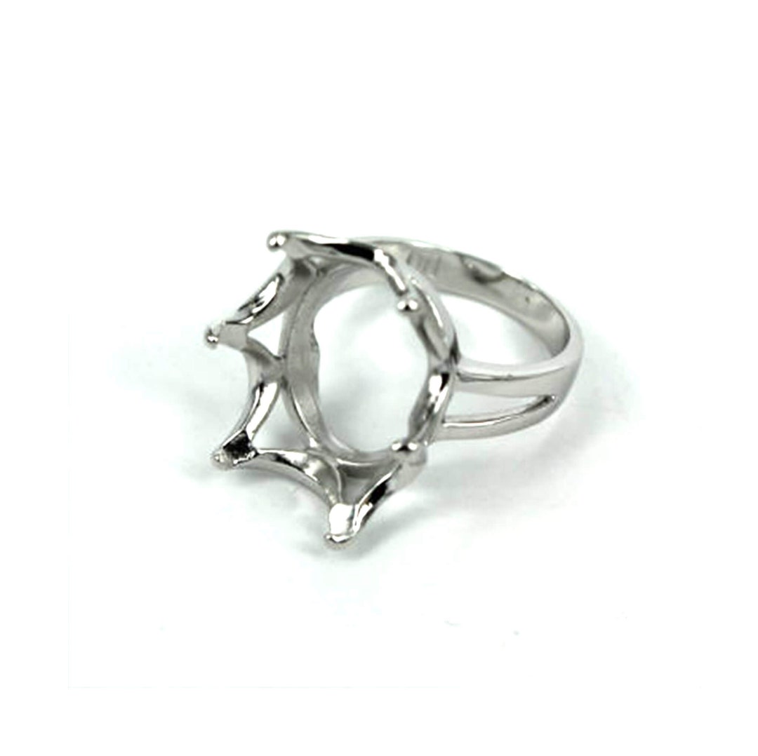Tapered Ring With Oval Prongs Mounting in Sterling Silver 15x17mm ...