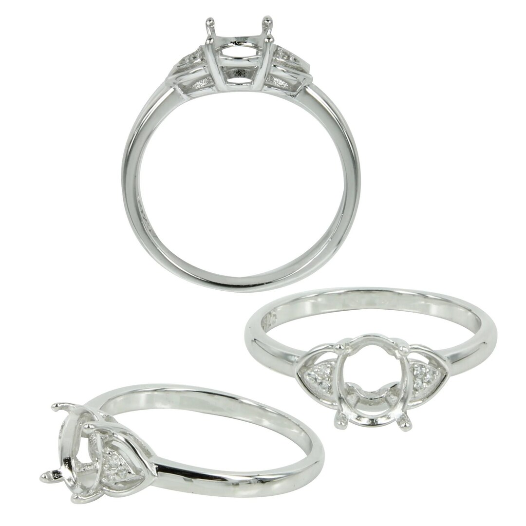 CZ Trio Split Shank Ring in Sterling Silver for 6x8mm Oval Stones ...