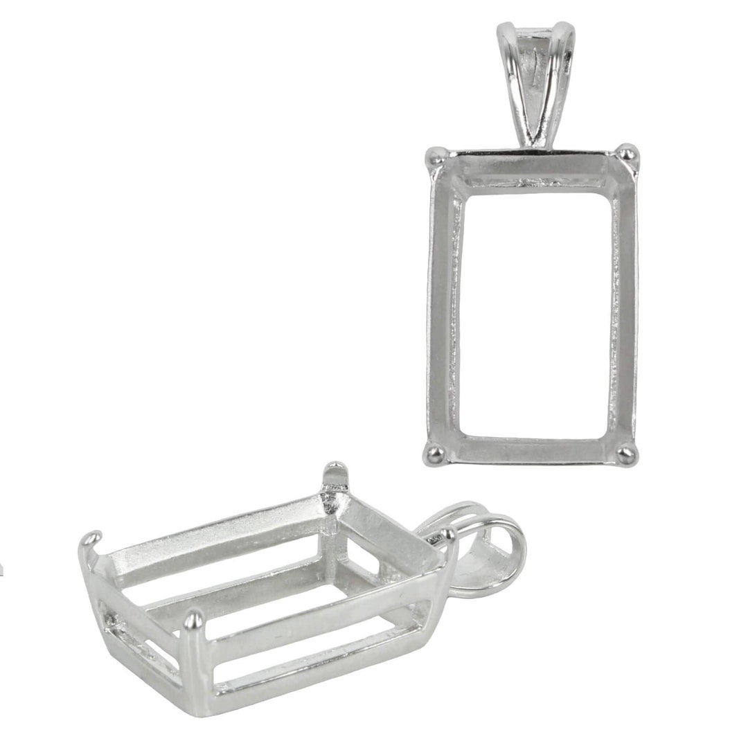 Rectangular Pendant With Prong Mounting and Bail in Sterling Silver for ...