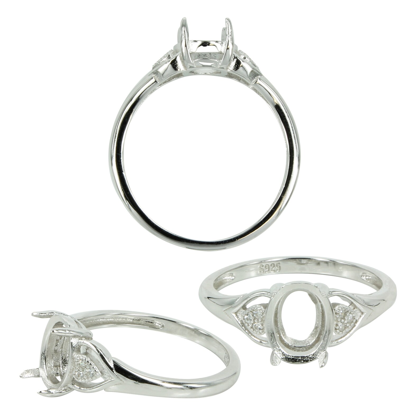 Heart Split Shank Ring in Sterling Silver for 7x9mm Oval Stones ...