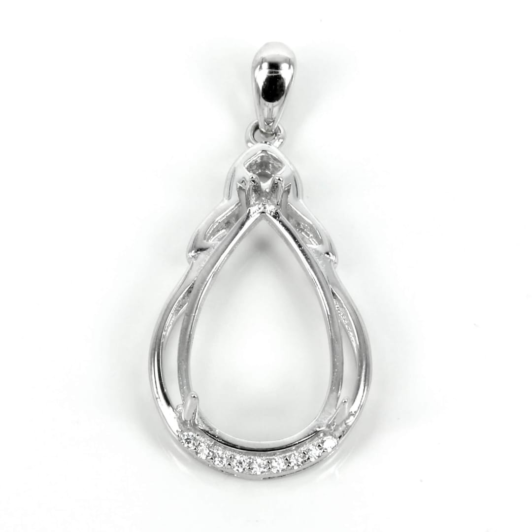 Pear Shaped Frame Pendant With Cubic Zirconias and Soldered Loop and ...