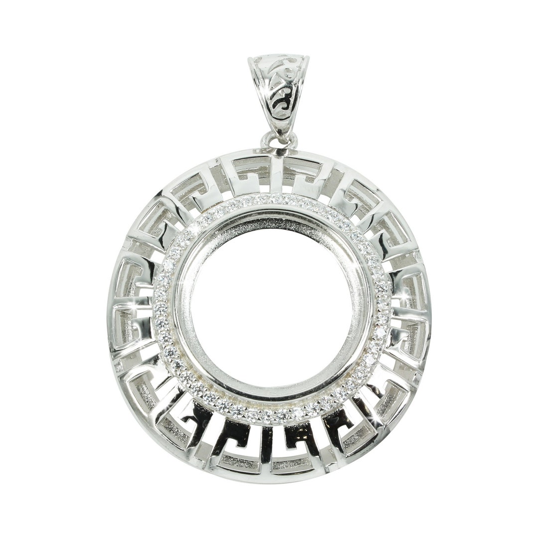 Meandros Halo Border Pendant in Sterling Silver for 20mm Stones ...