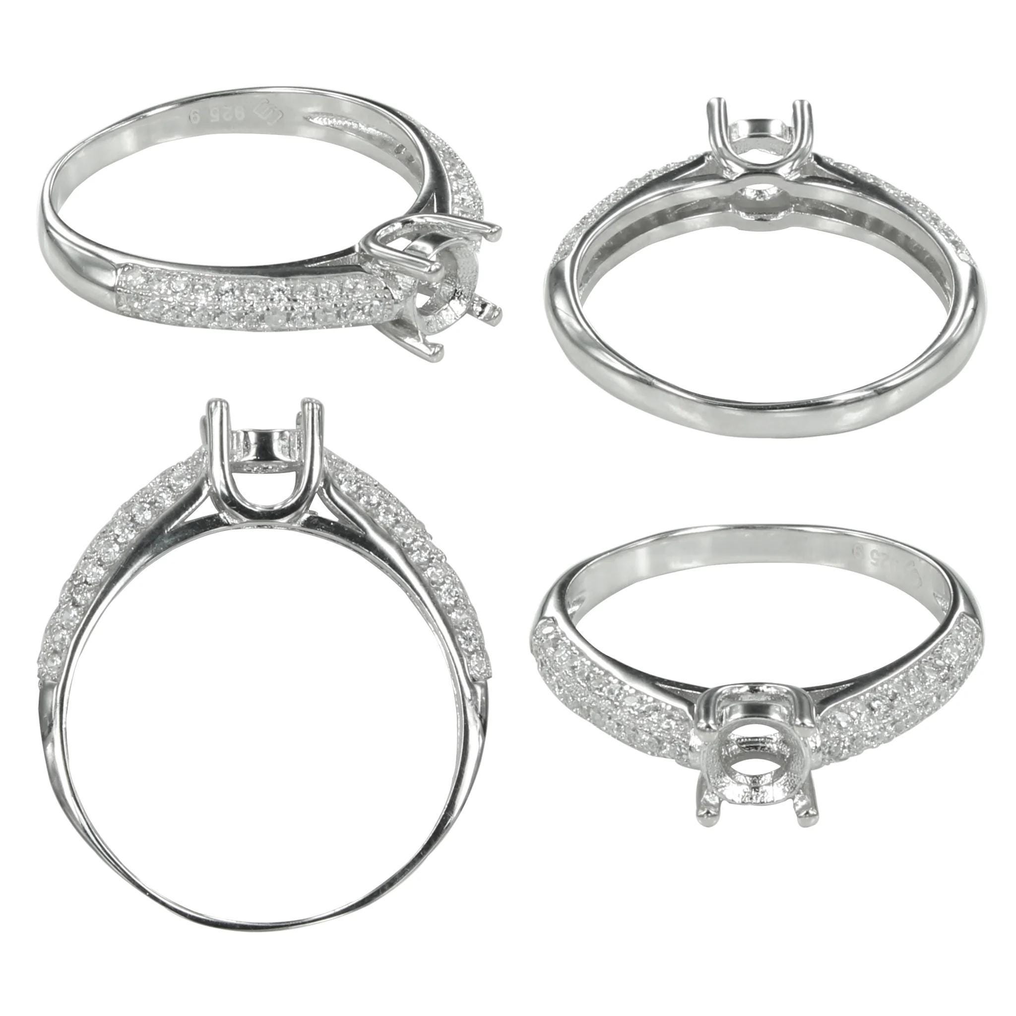 Pavé Shoulder Ring in Sterling Silver for 6mm Round Stones | MTR646 - Etsy