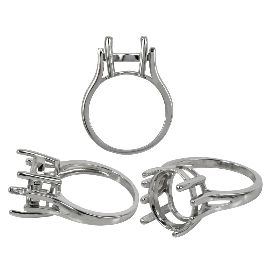 Tapered Ring With Oval Prongs Mounting in Sterling Silver 12x14mm ...