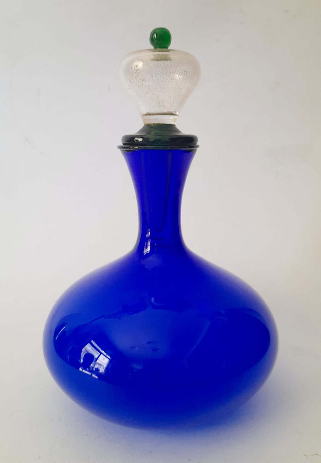 Blue Murano Glass Bottle Design Gabbiani Venezia Vintage Italian Glass ...