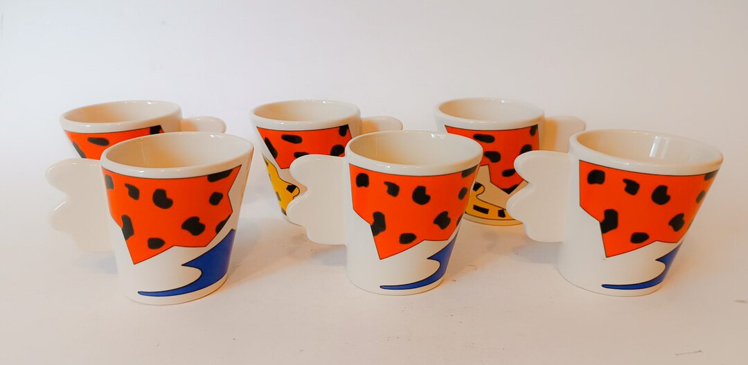 Service Set of 6 Ceramic Cups Memphis Style Studio Lampo Design Bottega ...