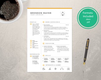 One Page Resume Template CV Template Cover Letter Modern | Etsy