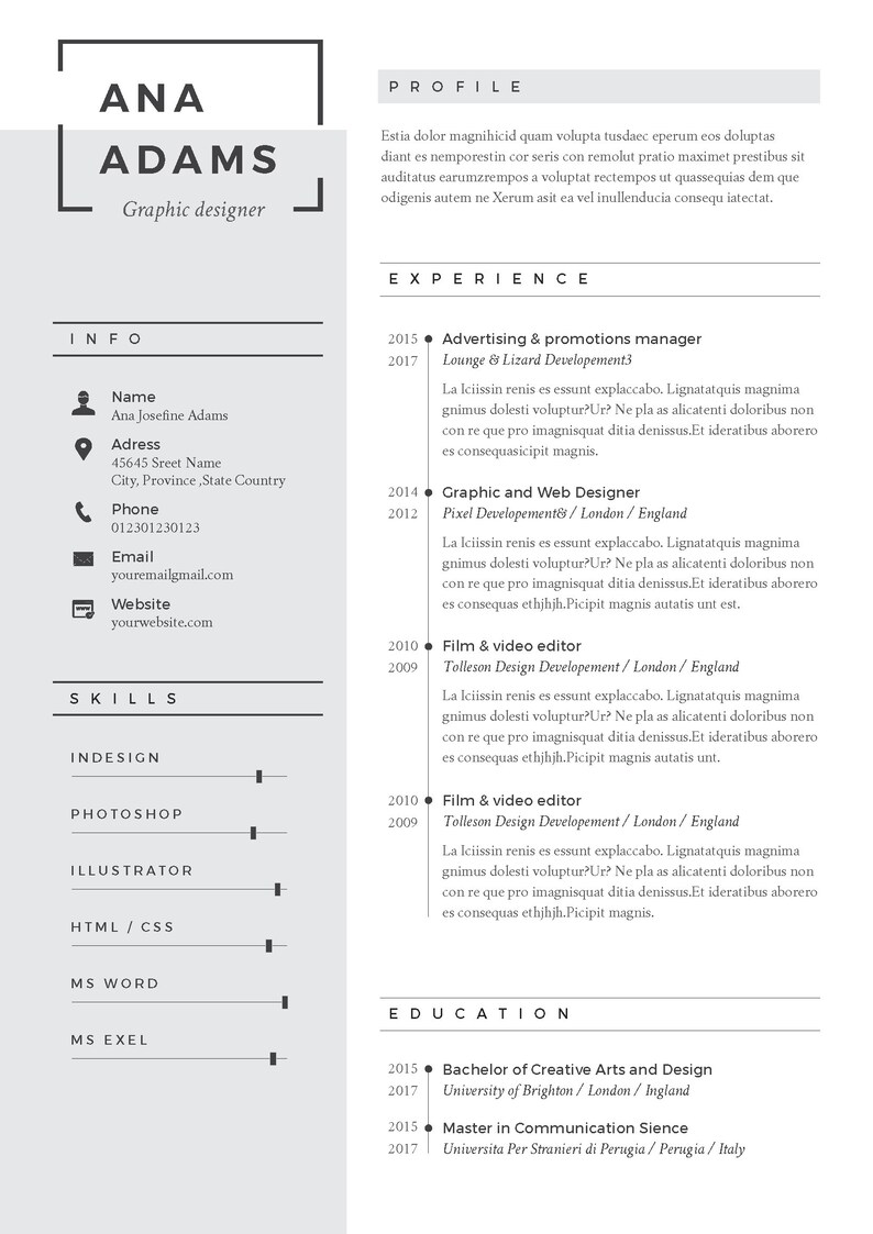 One Page Resume Template CV Template Cover Letter Modern - Etsy