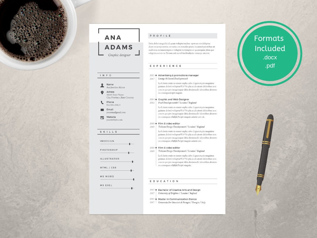 One Page Resume Template CV Template Cover Letter Modern Resume Resume ...