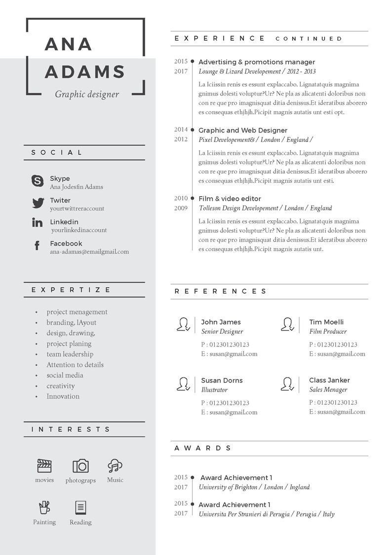 One Page Resume Template CV Template Cover Letter Modern - Etsy