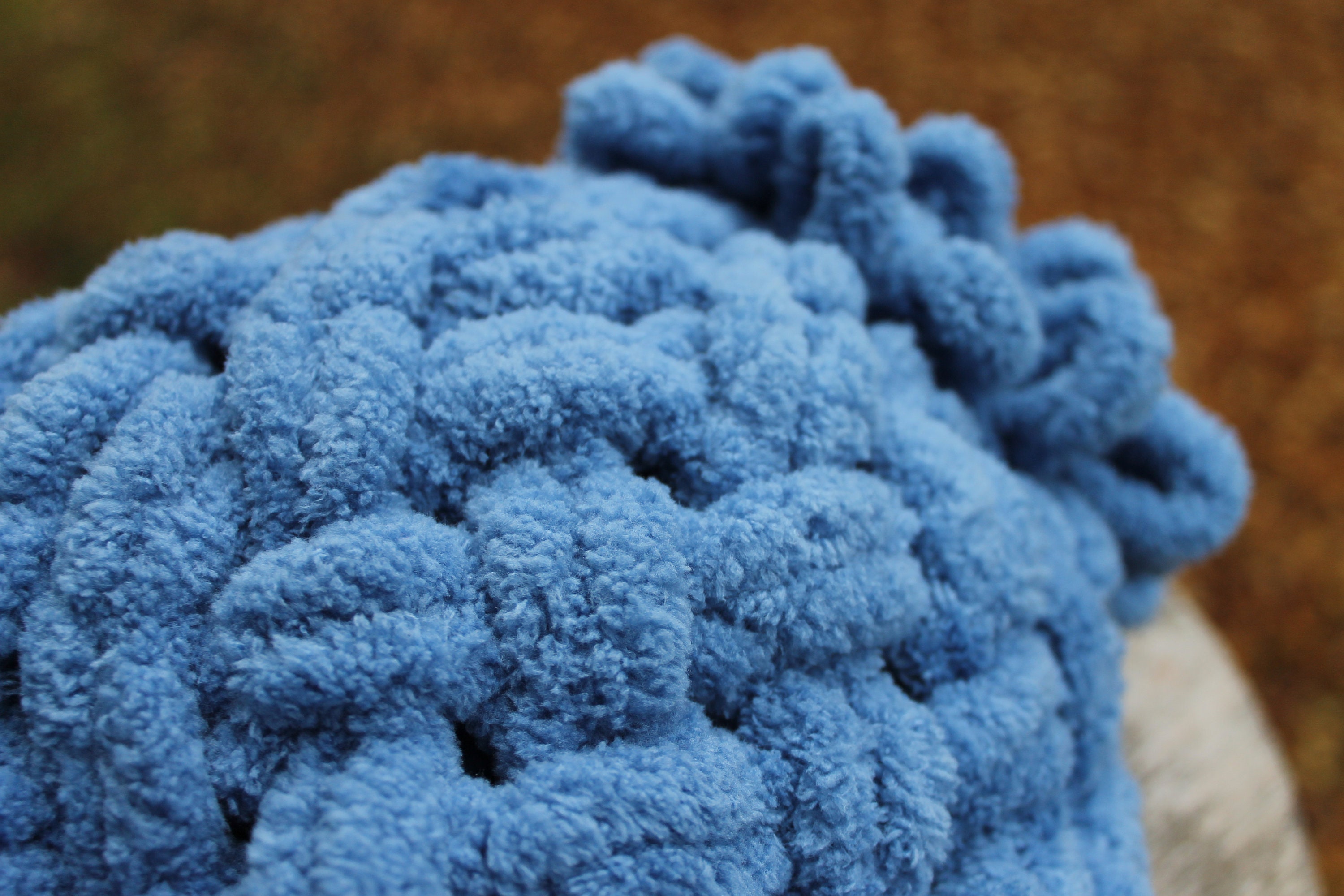 Knitting Blue Color Cap Beanie and Scarf, Alize Puffy Yarn. Knitted ...