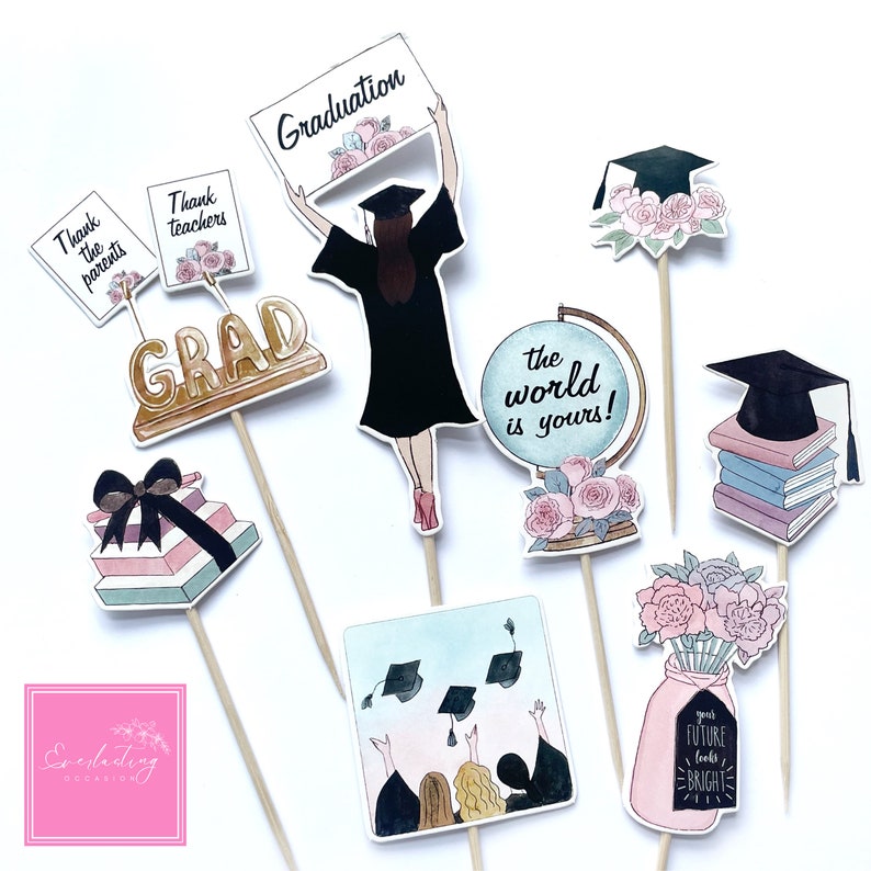Graduation Cake Toppers, Cupcake Toppers, 2024 Grad, Congrads, Grad ...