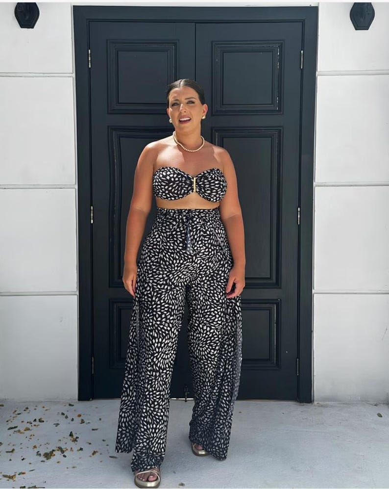 Beachwear Pant Set: Brazilian Knit Bandeau Top & Wide Leg Pants - Etsy