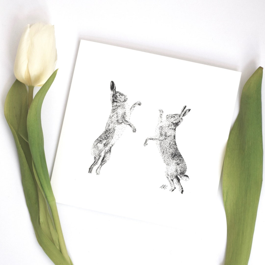 Boxing Hares Card Boxing Hares Drawing Greetings Card - Etsy