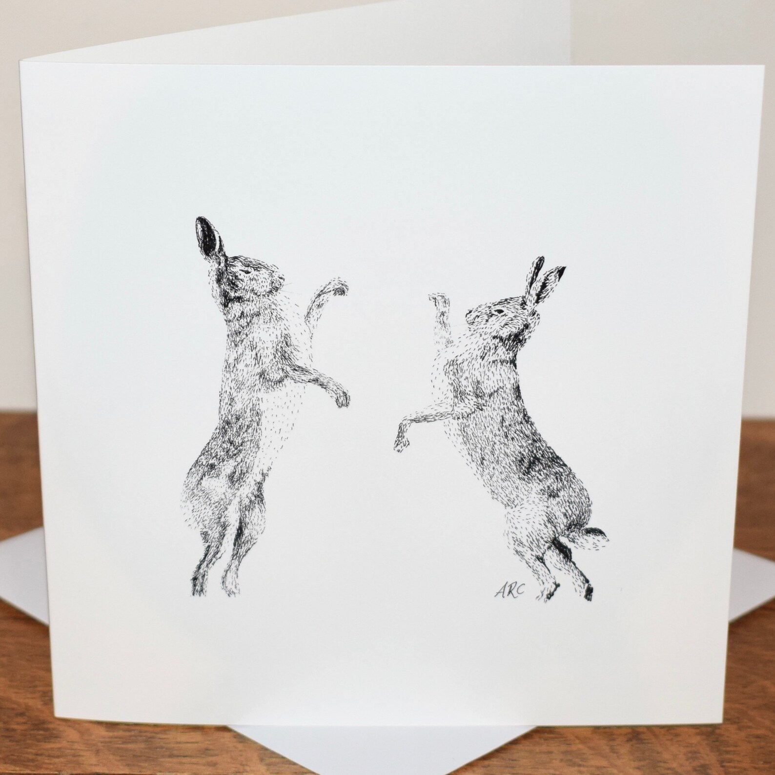 Boxing hares card Boxing hares drawing greetings card | Etsy