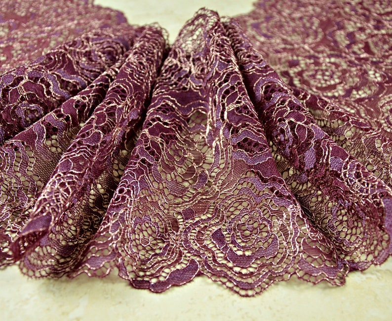 Purple Elastic Lace Copper Metallic Thread Stretch Lace Trim - Etsy