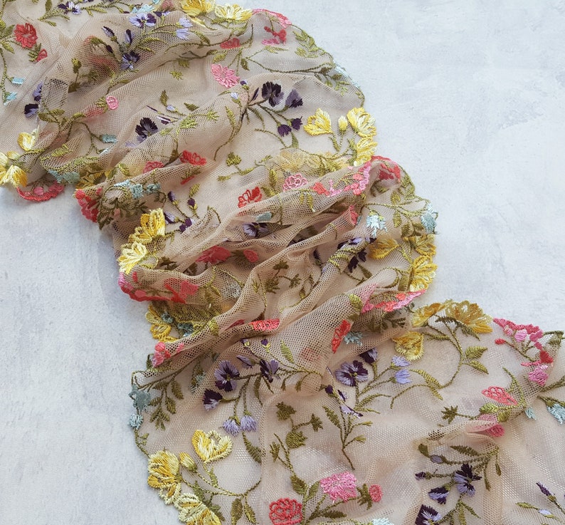 Colorful Embroidery Tulle Lace Trim Bright Mesh Lace Fabric Etsy