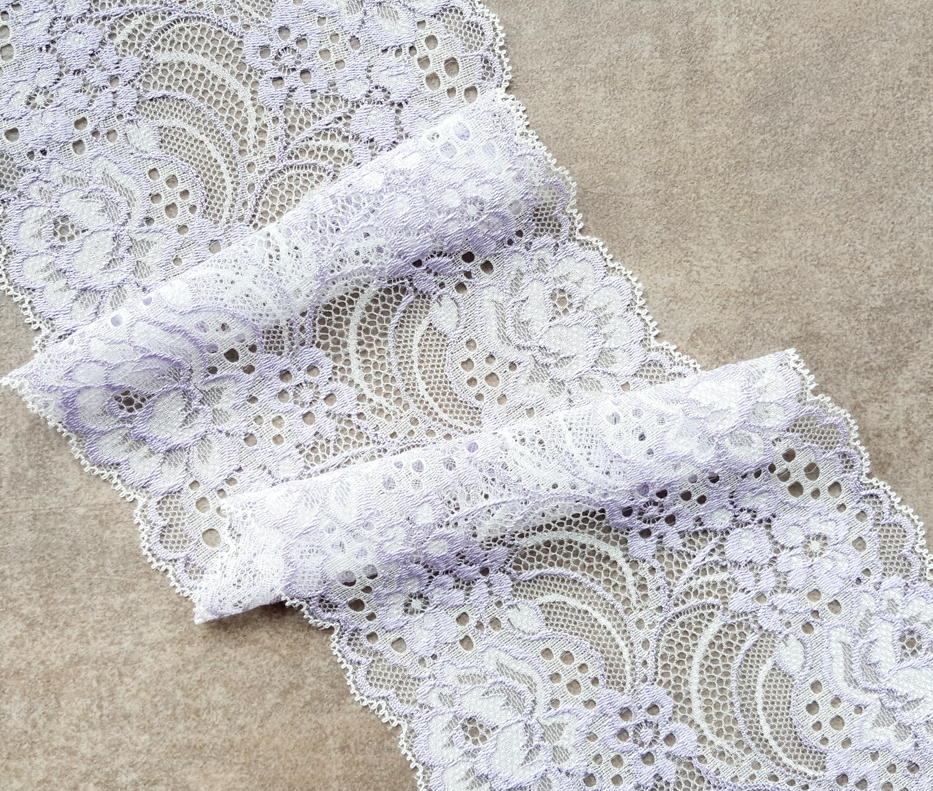 Lilac Floral Stretch Lace, Elastic Lace Trim for Bras Width 15 Cm / 5.9 ...