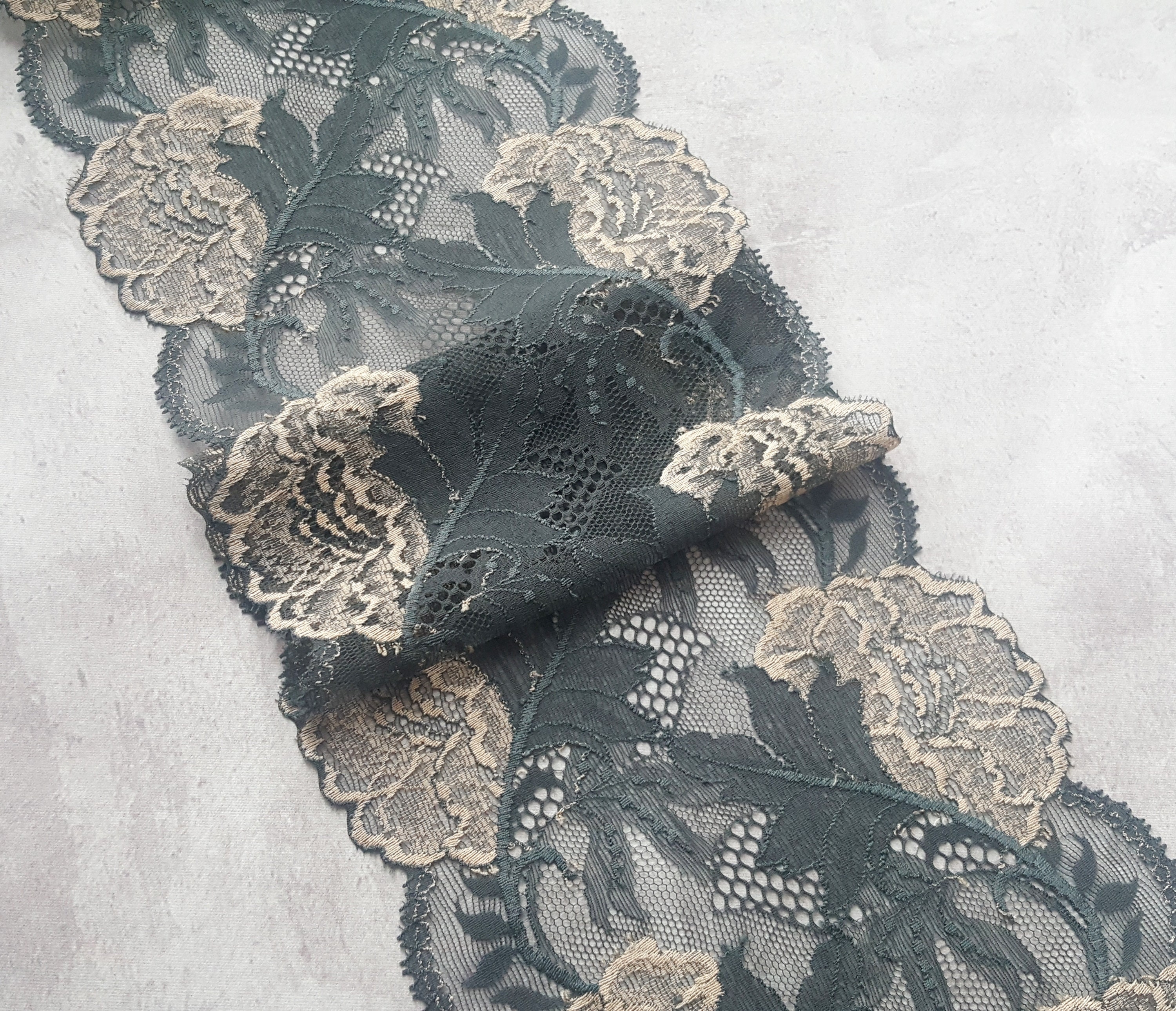 Gray Stretch Lace Trim, Elastic Lace Fabric Bra Making, Width 16.5 Cm ...