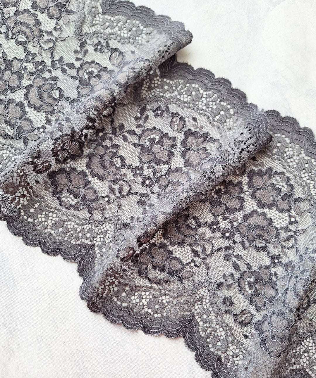 Gray Stretch Lace Trim Wide Elastic Lace Lingerie Sewing Width 23.3 Cm 9.17 Nr 361 Etsy
