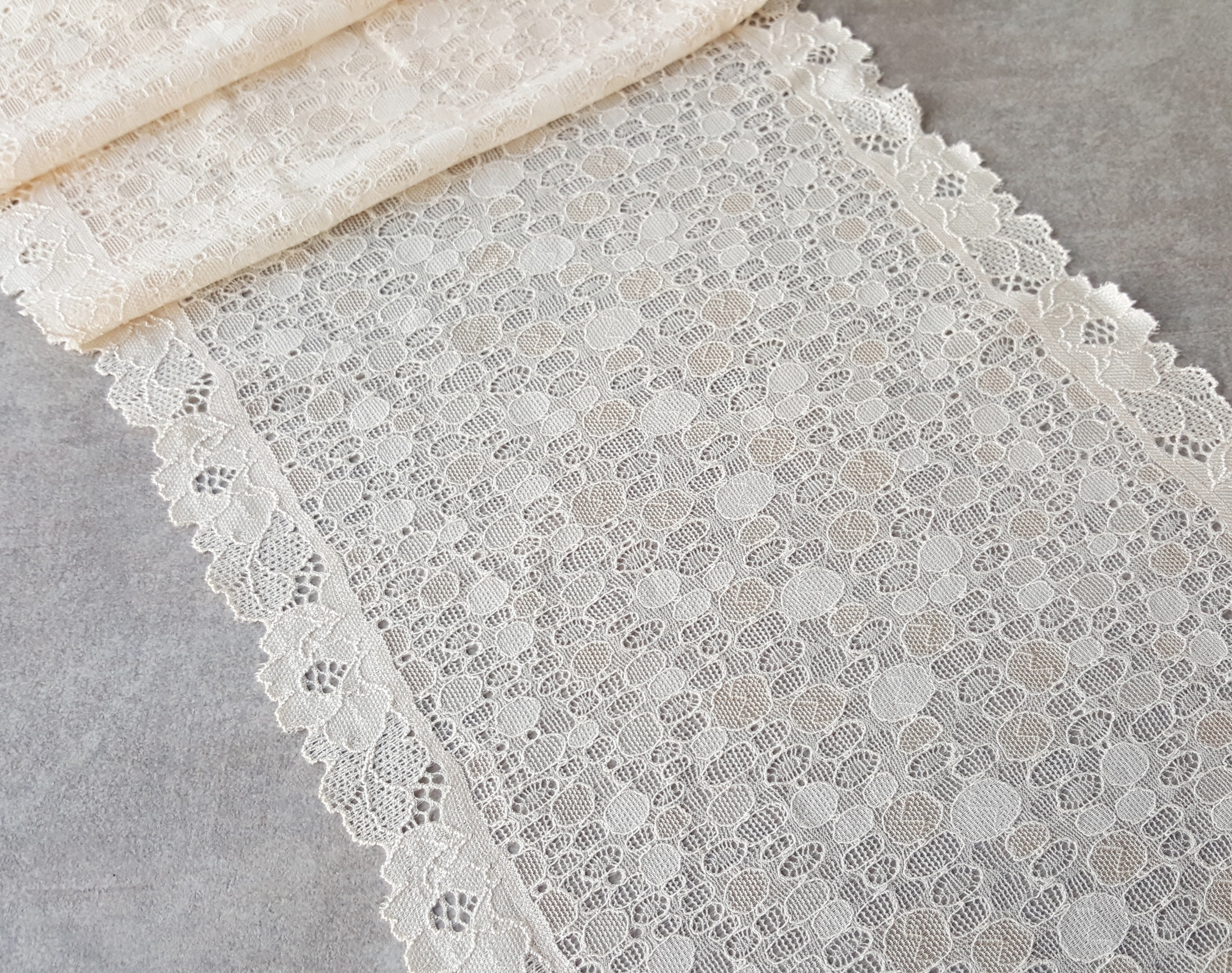 Cream Wide Stretch Lace Trim, Elastic Lace Fabric, French Lace, Width ...