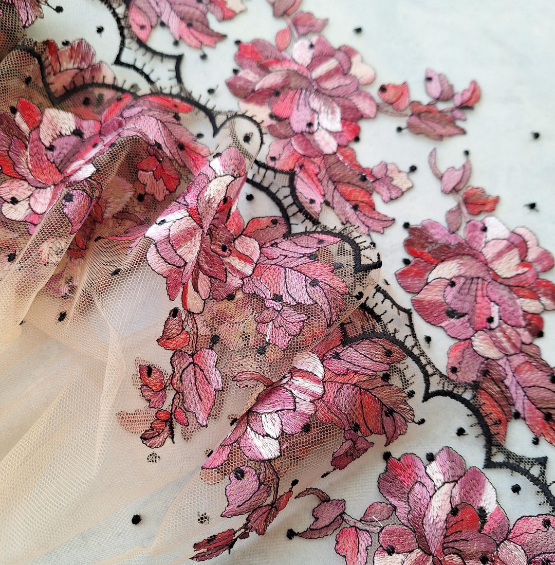 Mirrored Embroidery Tulle Lace Trim, Inelastic Bright Mesh Lace Fabric ...