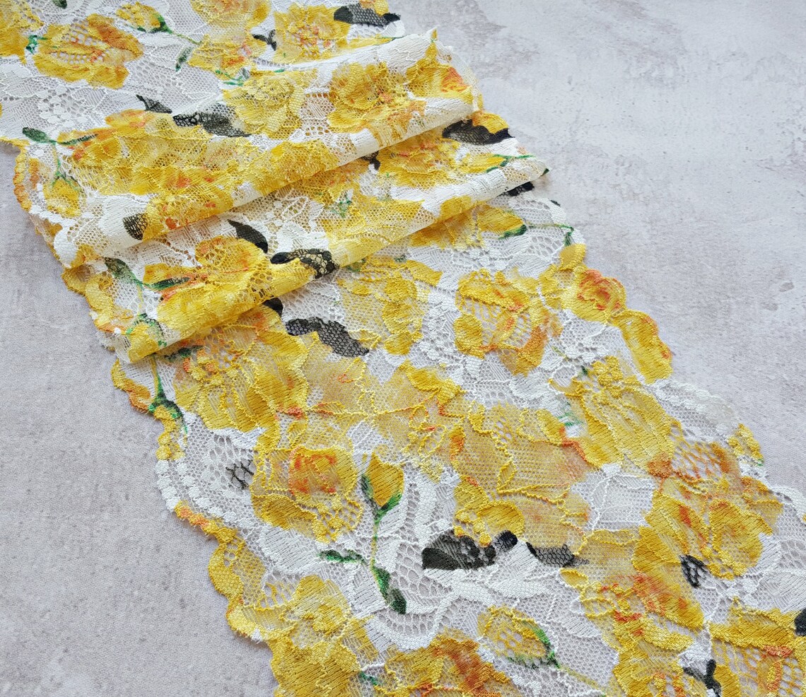 Yellow Print Lace Fabric Colorful Stretch Lace Trim Elastic - Etsy UK