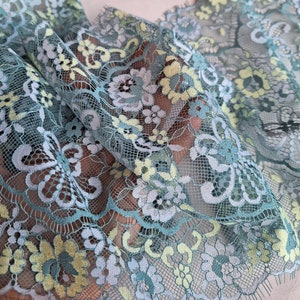 1.66 Yards Teal Lavender Chantilly Lace Trim, Eyelash Lace Fabric ...