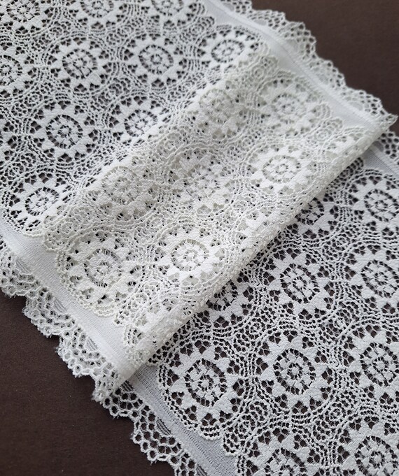 Light Ivory Stretch Lace Trim Wedding French Lace Elastic Lace Fabric Width 19.5 Cm 7.6 Q5038 Etsy UK