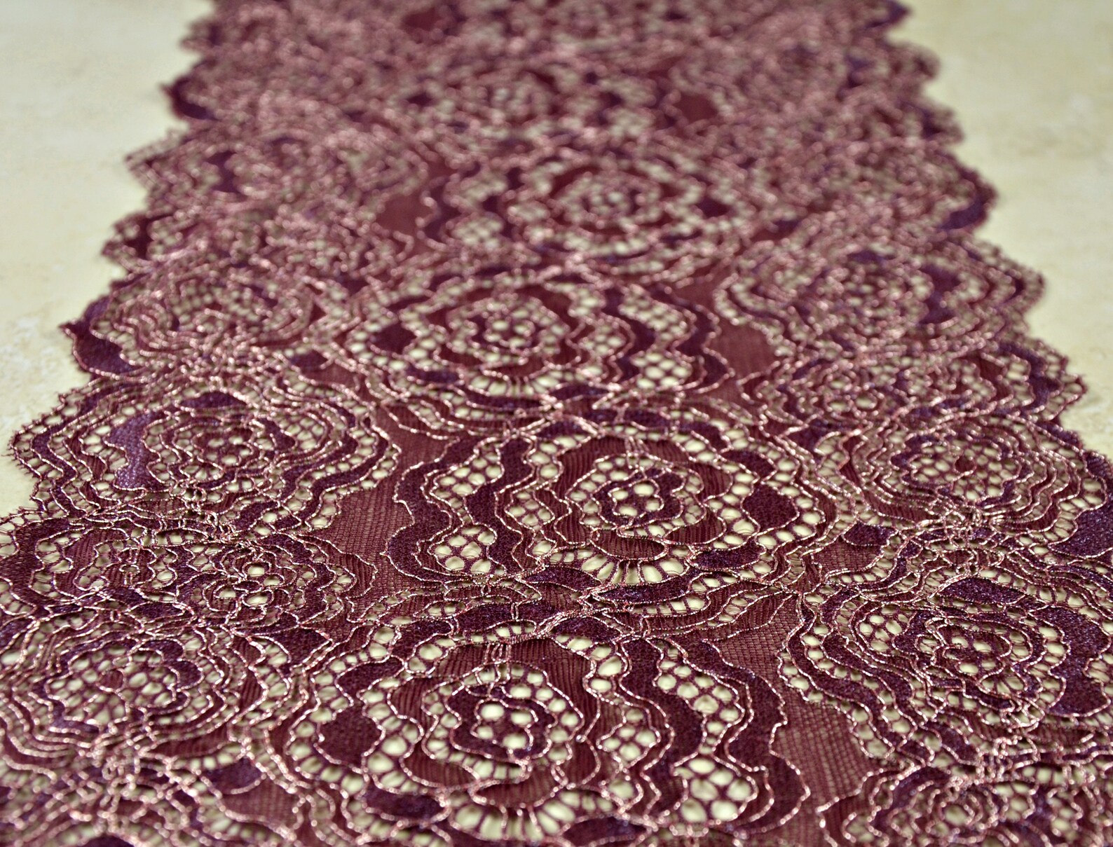 Purple Elastic Lace Copper Metallic Thread Stretch Lace Trim | Etsy
