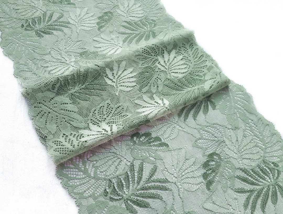 Mint Leaves Stretch Lace Trim, Lingerie Sewing Floral Elastic Lace ...