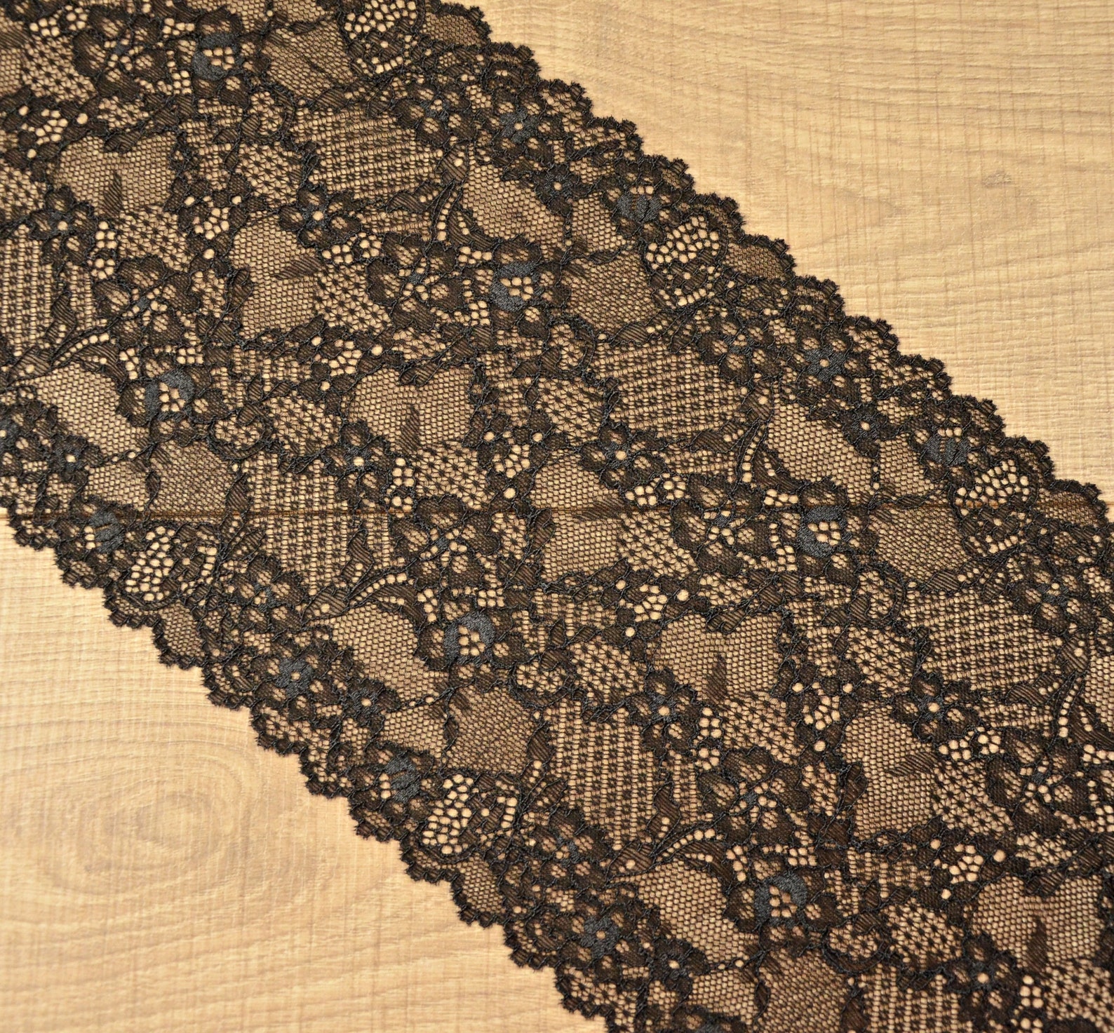 Black Wide Stretch Lace Trim Floral Elastic Lace Fabric - Etsy