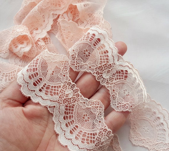 2.18 yards Stretch Lace Trim Light Pale Pink Scalloped Edge | Etsy