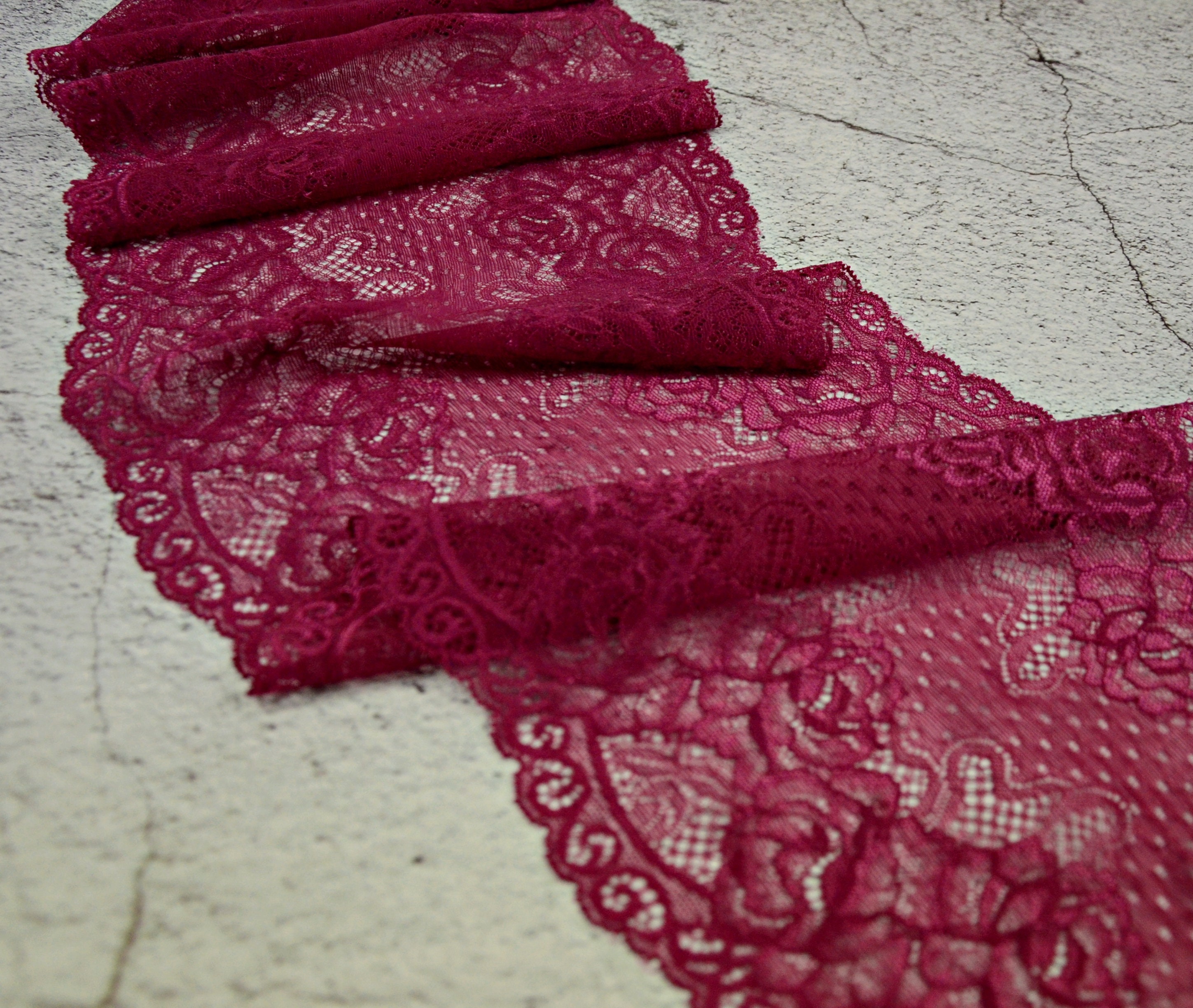 Burgundy Wide Stretch Lace Trim, Floral Elastic Lace Fabric, Width 20 ...