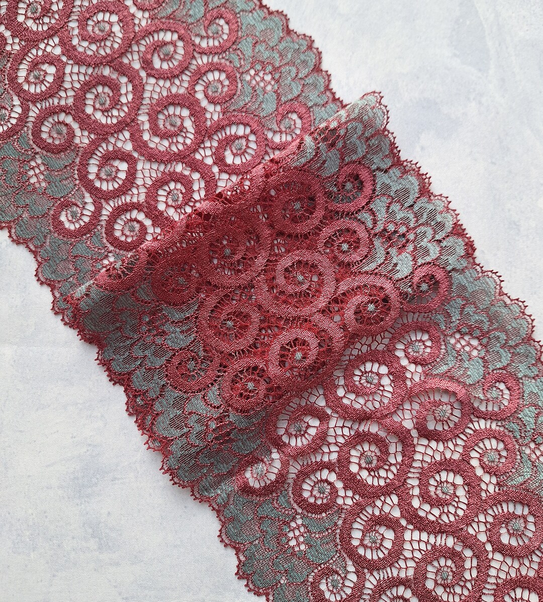 Burgundy Stretch Lace Trim, Elastic Lace for Bra, Width 17 Cm / 6.7 ...