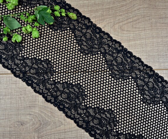 Black Stretch Lace Lingerie Mesh Lace Trim Floral Wide | Etsy
