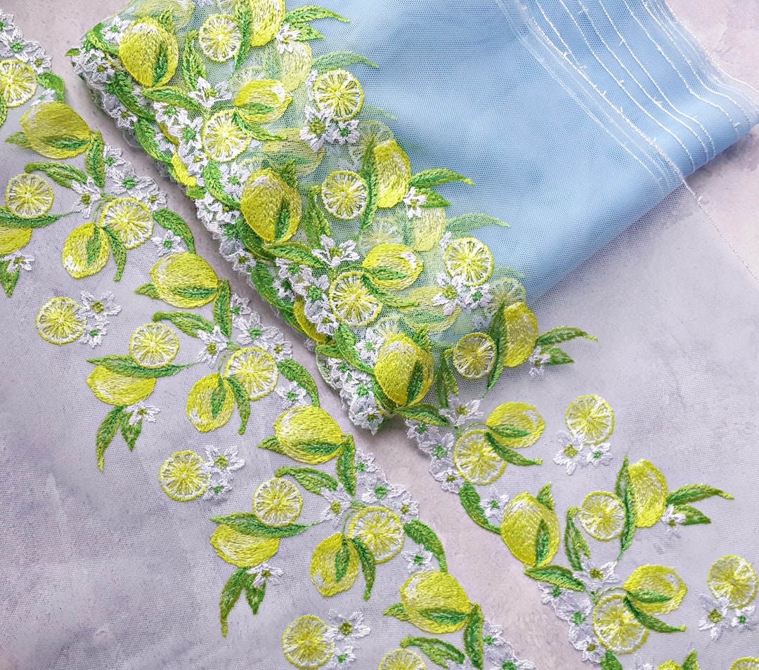 2.18 Yards Lemon Fruit Decor Embroidered Tulle Lace Trim, Nonelastic ...