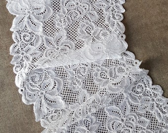 Ultra Wide White Stretch Lace Floral Design/ Wide Lace Elastic/ Perfect ...