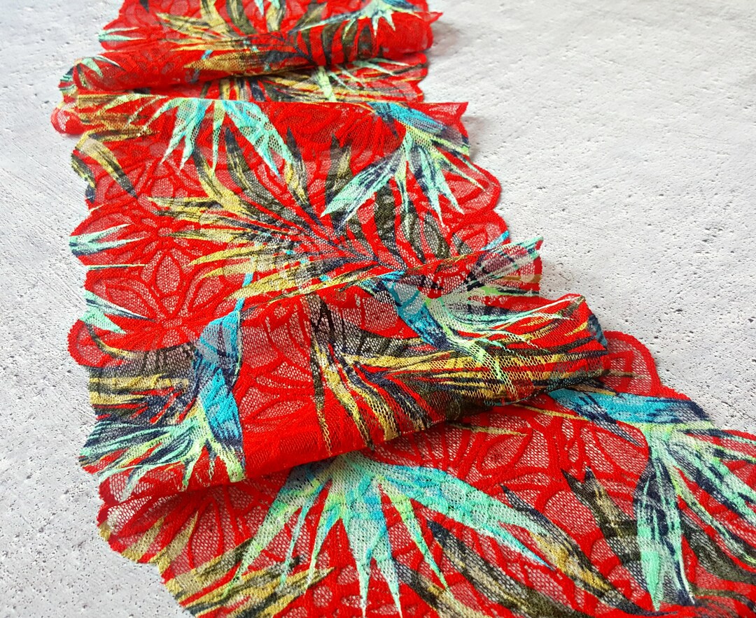 Colorful Print Wide Stretch Lace, Palm Leaves Fabric, Elastic Lace Trim ...