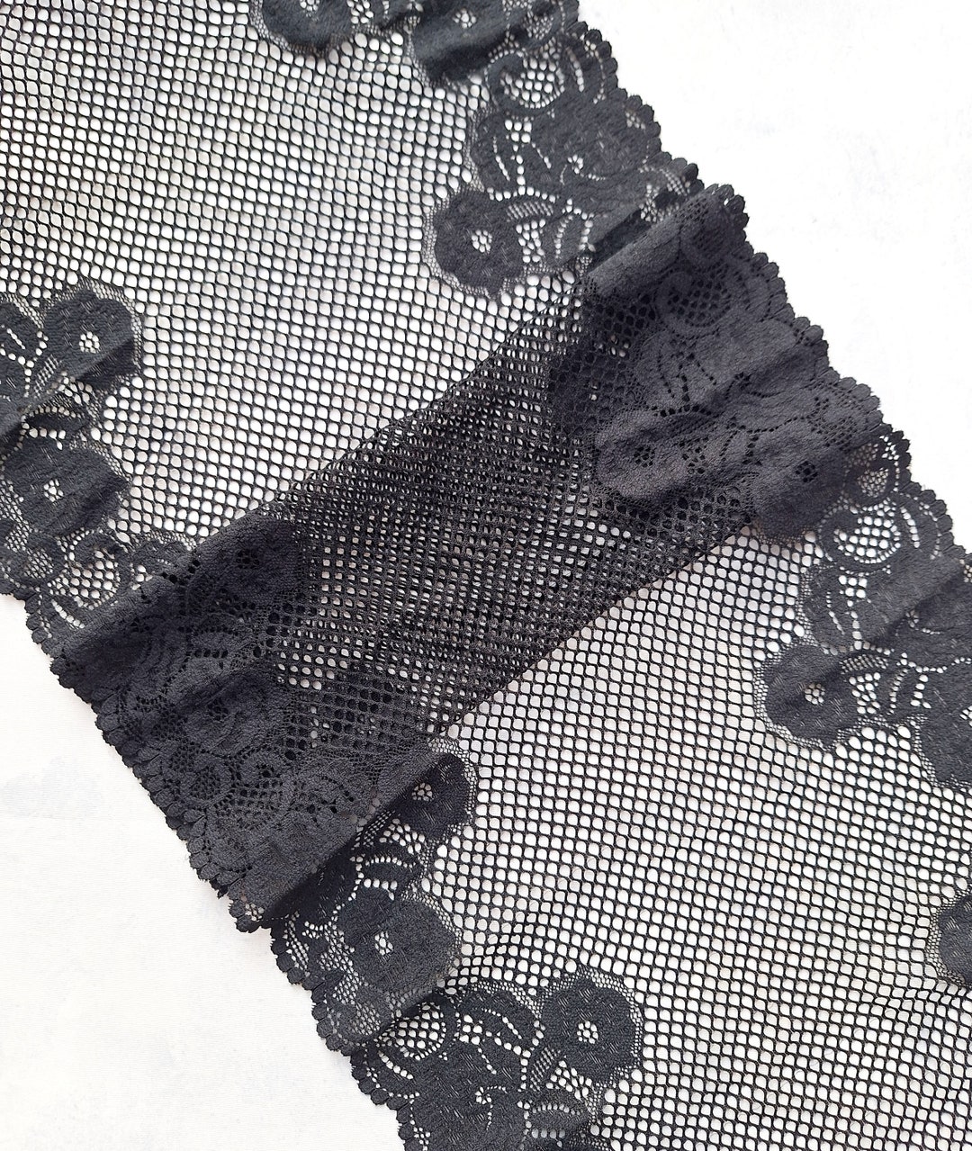 Black Wide Stretch Lace, Mesh Elastic Lace, Width 27.6 Cm / 10.86", Nr ...