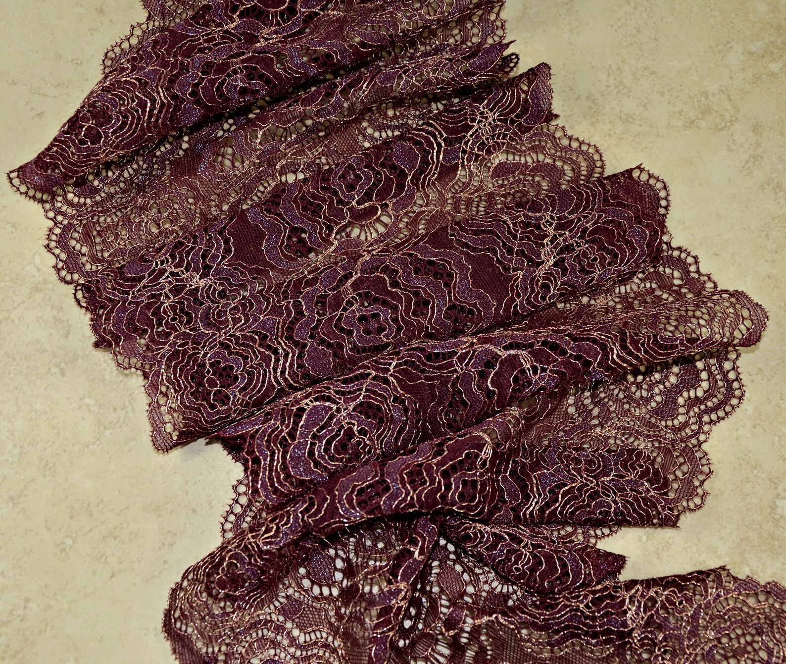 Purple Elastic Lace Copper Metallic Thread Stretch Lace Trim | Etsy