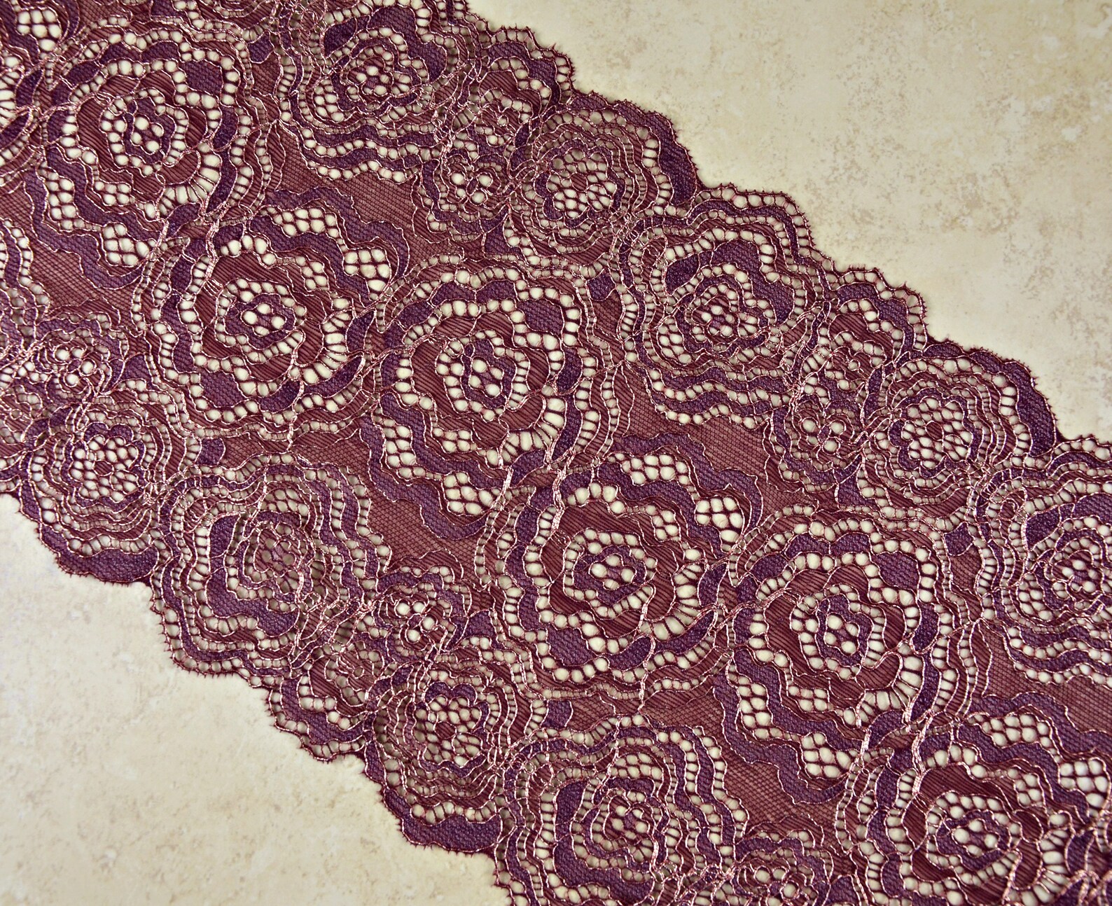 Purple Elastic Lace Copper Metallic Thread Stretch Lace Trim | Etsy