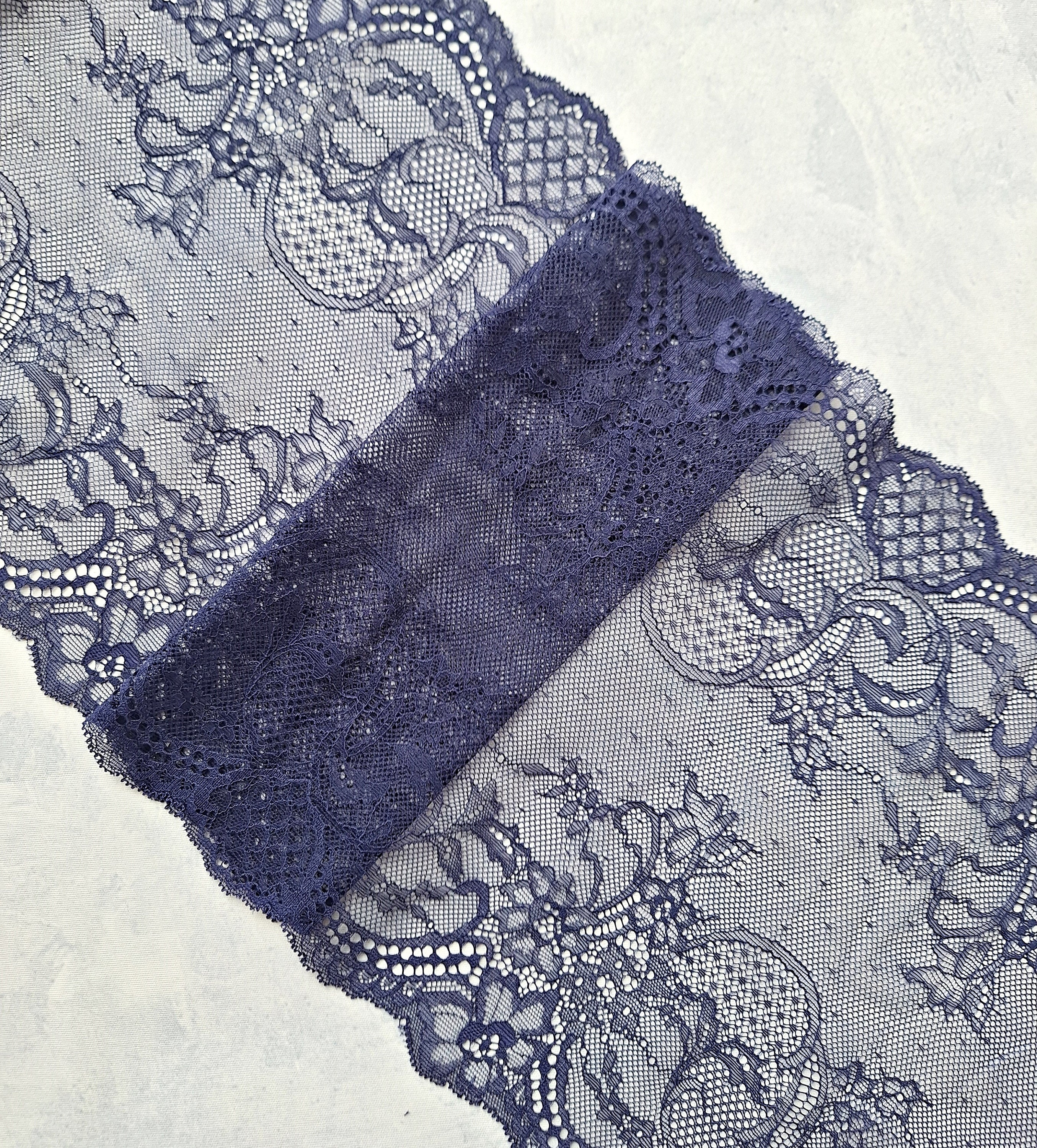 Blue Stretch Lace Trim Floral Elastic Lace Fabric Width 25 Cm 9.84 Nr 400 Etsy UK