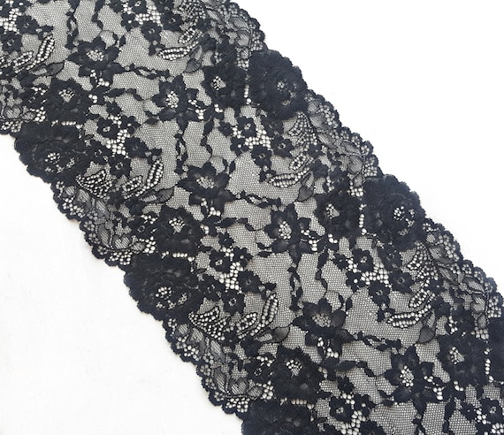 Black Wide Stretch Lace Trim Floral Elastic Lace Fabric Lingerie Sewing Width 20 Cm 7.87 Nr 716 Etsy UK