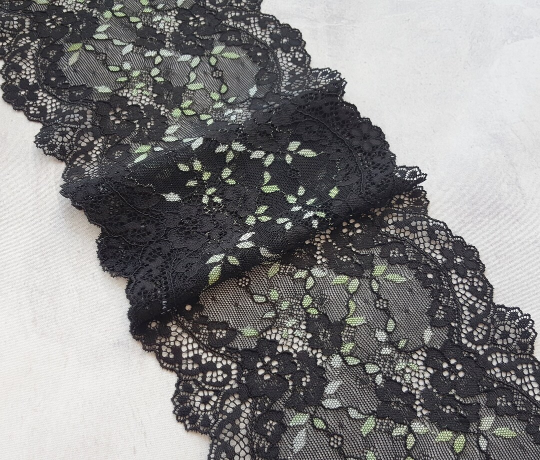 Black Mesh Stretch Lace Trim, Leaves Elastic Lace, French Lace ...