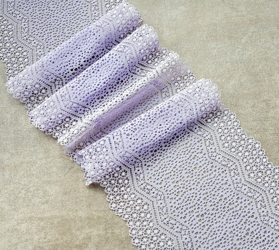 Lilac Wide Stretch Lace Trim, Elastic Lace Fabric, French Lace, Width ...